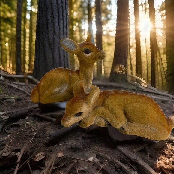 Holiday | Vintage Flocked Deer Family Set Of 2 Blowmold Fawn W Spots ...